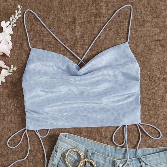 SHEIN | Tops | Blue Leopard Print Satin Top | Poshmark